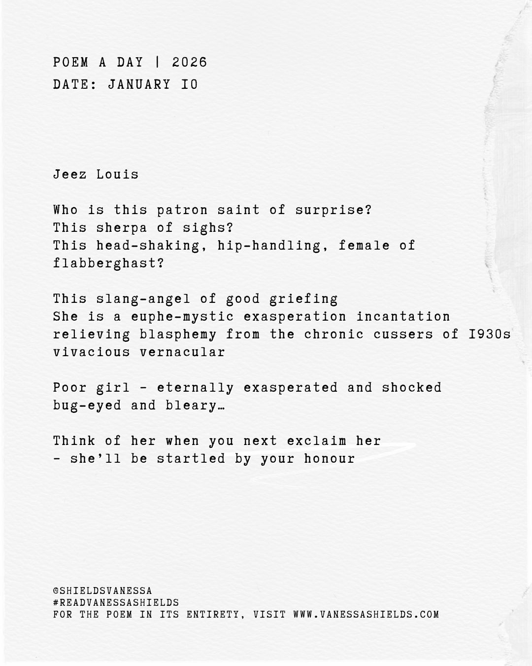 POEM A DAY – January 10 – VANESSA SHIELDS