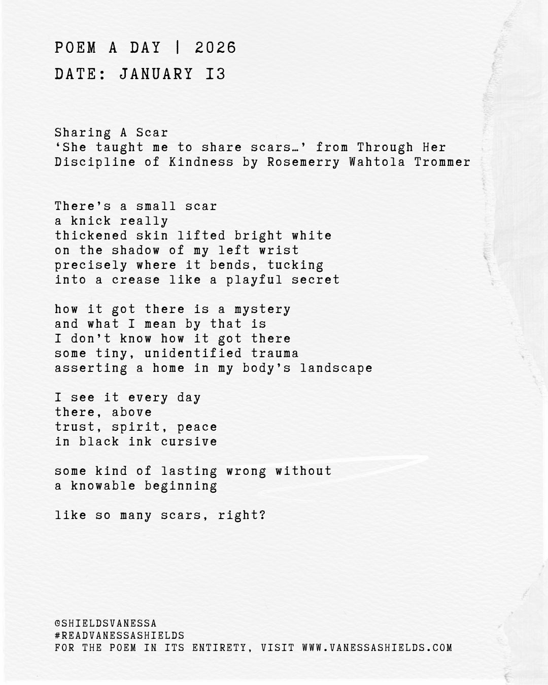 POEM A DAY – January 13 – VANESSA SHIELDS