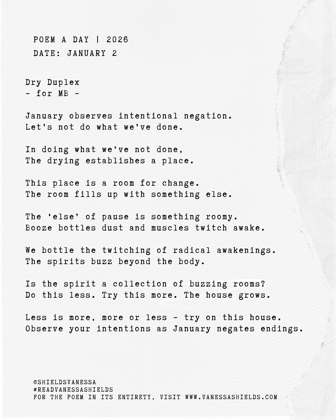 POEM A DAY – January 2 – VANESSA SHIELDS