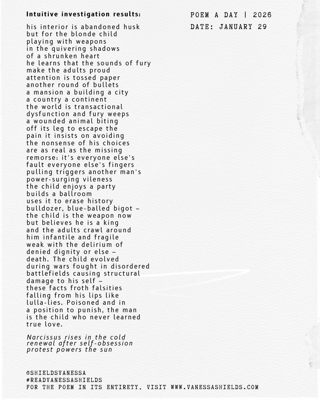 POEM A DAY – January 29 – VANESSA SHIELDS