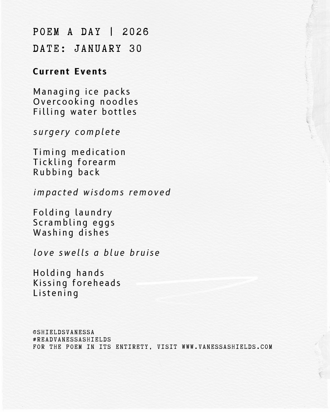 POEM A DAY – January 30 – VANESSA SHIELDS