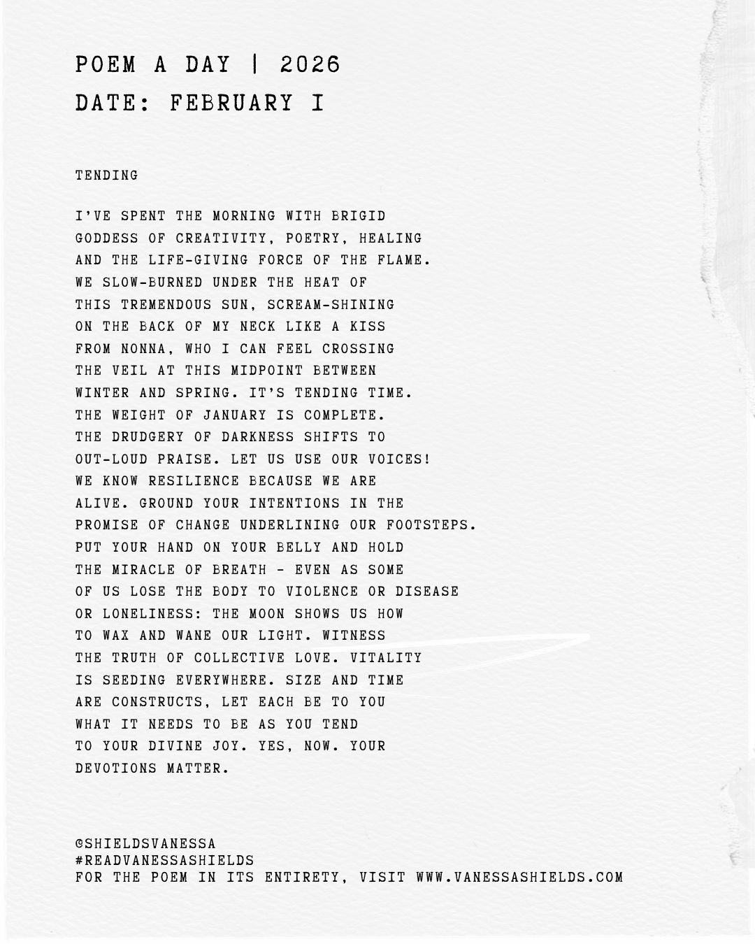 POEM A DAY – February 1 – VANESSA SHIELDS