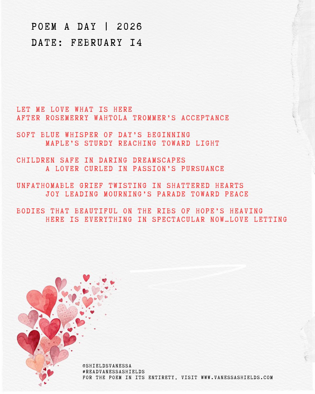 POEM A DAY – February 14 – VANESSA SHIELDS