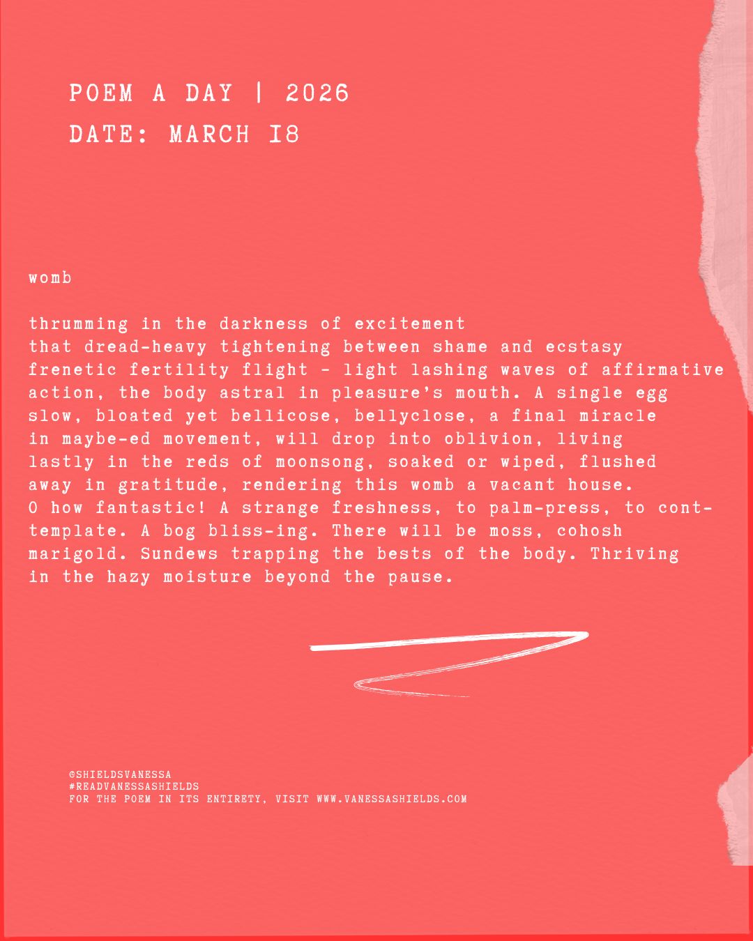 POEM A DAY – March 18 – VANESSA SHIELDS