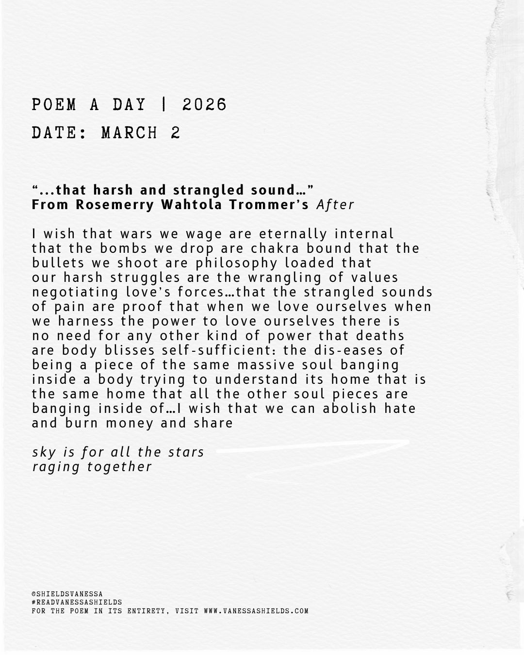 POEM A DAY – March 2 – VANESSA SHIELDS
