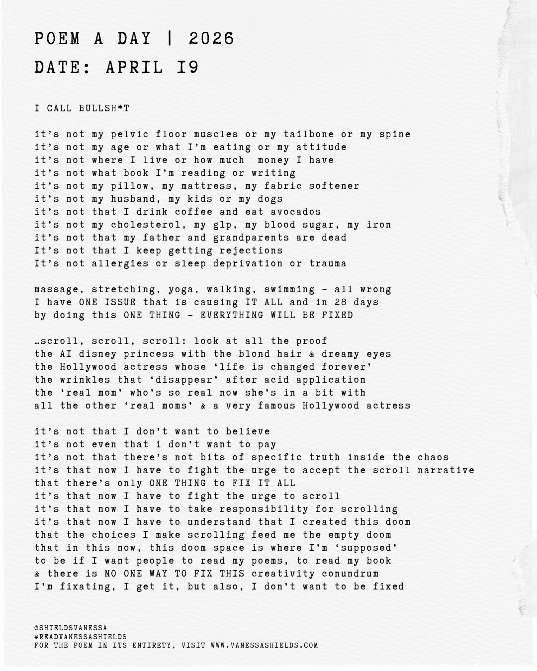 POEM A DAY – April 19 – VANESSA SHIELDS