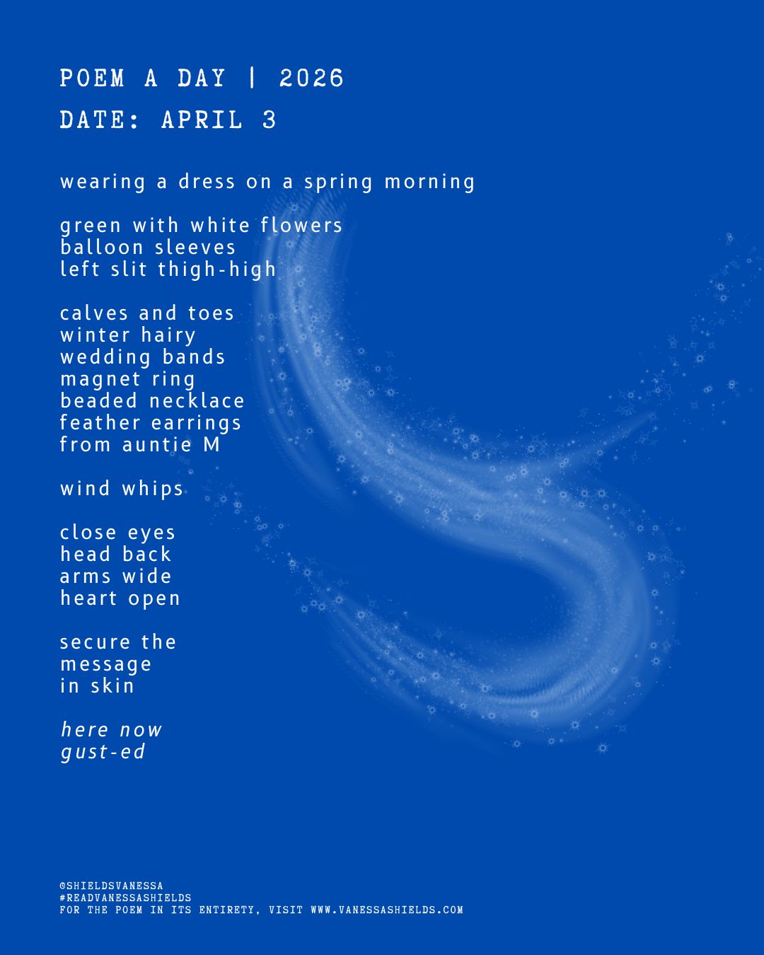 POEM A DAY – April 3 – VANESSA SHIELDS